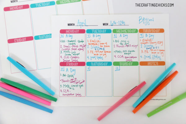 Kids Weekly Planner Templates - The Crafting Chicks