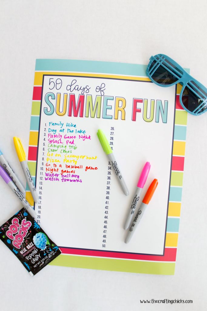 50 Days of Summer Fun For Kids: Summer Fun Chart - The Crafting Chicks