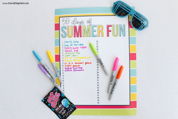 50 Days of Summer Fun For Kids: Summer Fun Chart - The Crafting Chicks