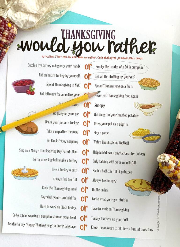 Thanksgiving Would You Rather: A Free Printable Game for the Entire ...