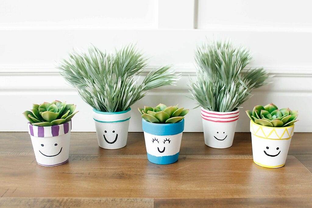 Smiley Face Painted Pots for Plants - The Crafting Chicks